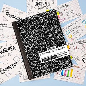 BAZIC Composition Book Wide Ruled 100 Sheet Black Marble Notebook, Writing Journal Comp Lined Notebooks for School, 1-Pack