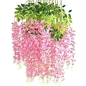 Mandy's 12pack Pink Fake Flowers Artificial Silk Wisteria Vine Ratta Hanging Fake Plants 43” for Home Party Wedding Decorations
