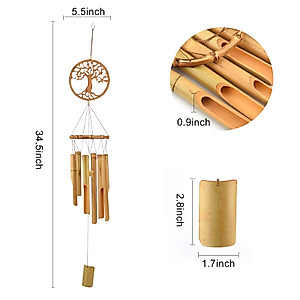 XINRUI Bamboo Wind Chimes, Tree of Life Wooden Wind Chime Kit Natural Decor Music Soothing Wind Bell Hanger Wind Chime Tubes Clearance Gifts for Garden, Outdoor, Outside, Patio and Home(34.5 inches)