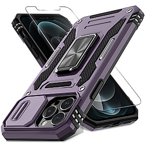 DEERLAMN Case for iPhone 13 Pro Max with Slide Camera Cover+Screen Protector(1 Pack),Rotated Ring Kickstand Military Grade Shockproof Protective Cover 6.7 Inch-Deep Purple