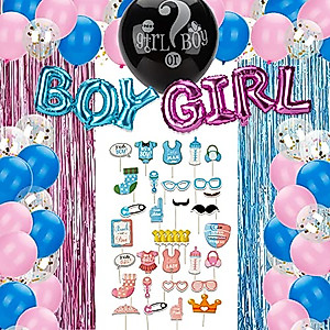Gender Reveal Decorations, Gender Reveal Party Supplies, Gender Reveal Balloon Kit Include 36 Inch Gender Reveal Balloon, Blue and Pink Balloon, Girl & Boy Cake Topper, Girl & Boy Photo Booth Props