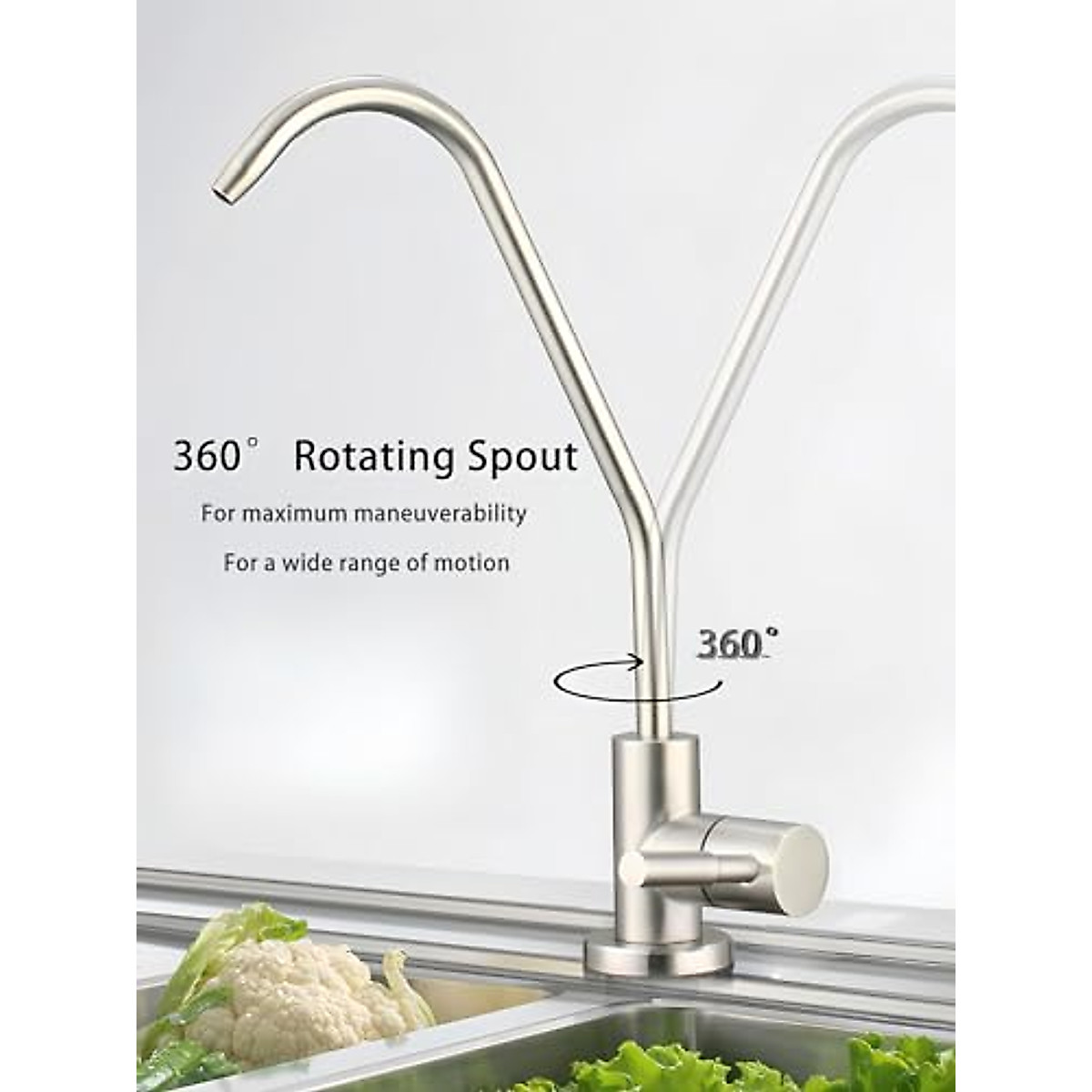 Drinking Water Faucet,Easy to Install Lead-Free Sink RO Faucet,Water Filter Faucet for Kitchen Bar Sink,Brushed Nickel SUS304 Reverse Osmosis Faucet