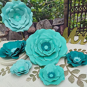 Mybbshower Turquoise Teal Paper Flower with Gold Leaf for Wall Living Room Bed Room Wall Decoration Wedding Birthday Bridal Baby Shower Party Floral Decor Pack of 6