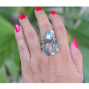 Rekha Gems Oyster Copper Turquoise Ring, 925 Sterling Silver Ring, Vintage Ring , Handmade Ring, Birthday Gift, Daily Wear Ring, Boho and Hippie, Ring, Turquoise Ring, Turquoise Jewelry- TQ-56 (8.50 US)