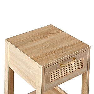 VENBER 15.75" Rattan End Table with Drawer, Modern Side Table,Sofa Table, Nightstand for Bedroom Living Room(Natural)