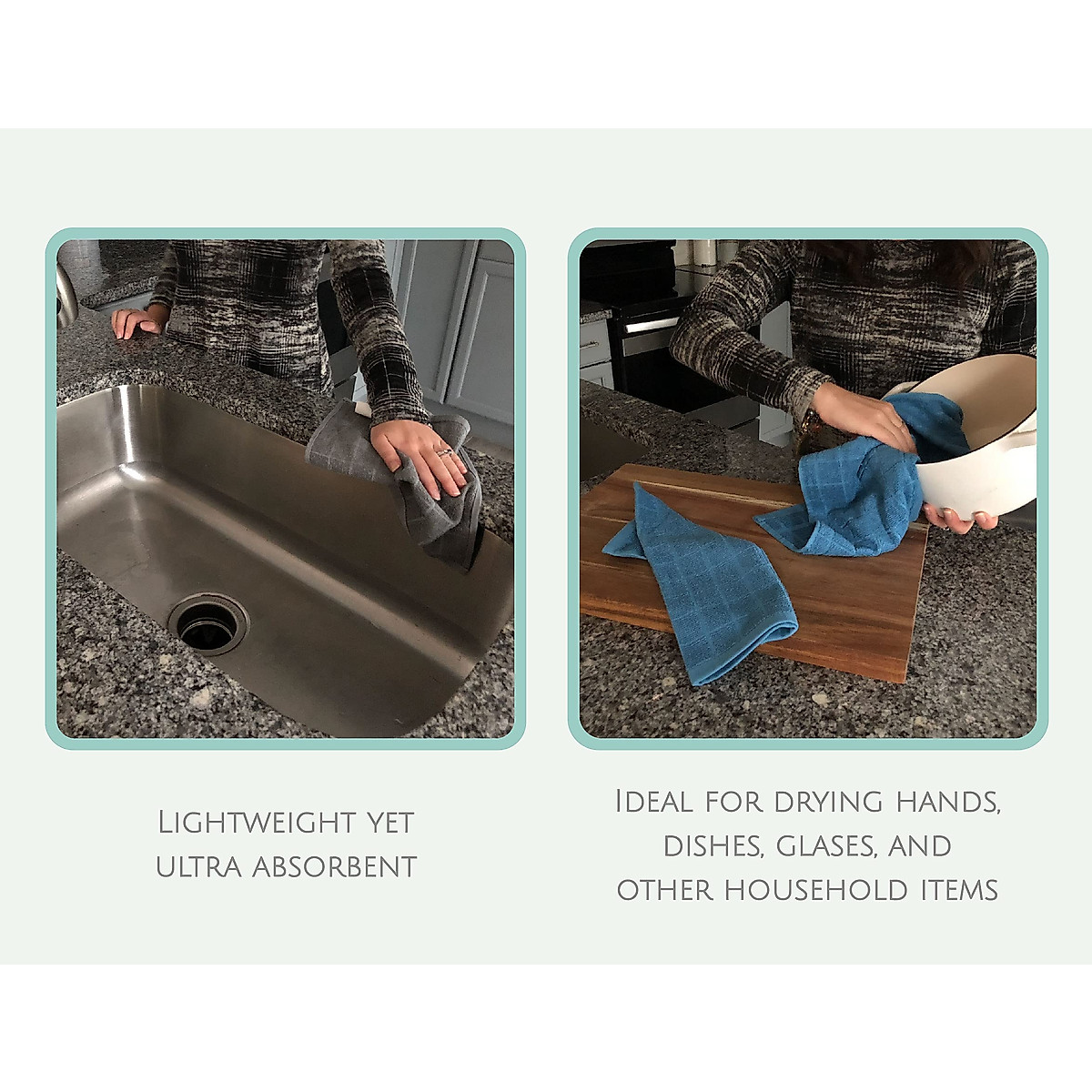 THE FIREFLY COLLECTION Kitchen Towel Set, 4pk - Lightweight, Ultra Absorbent Kitchen Towels Perfect for Your Wiping, Cleaning & Drying Needs with Soft, Sustainable Fibers - Granite Grey