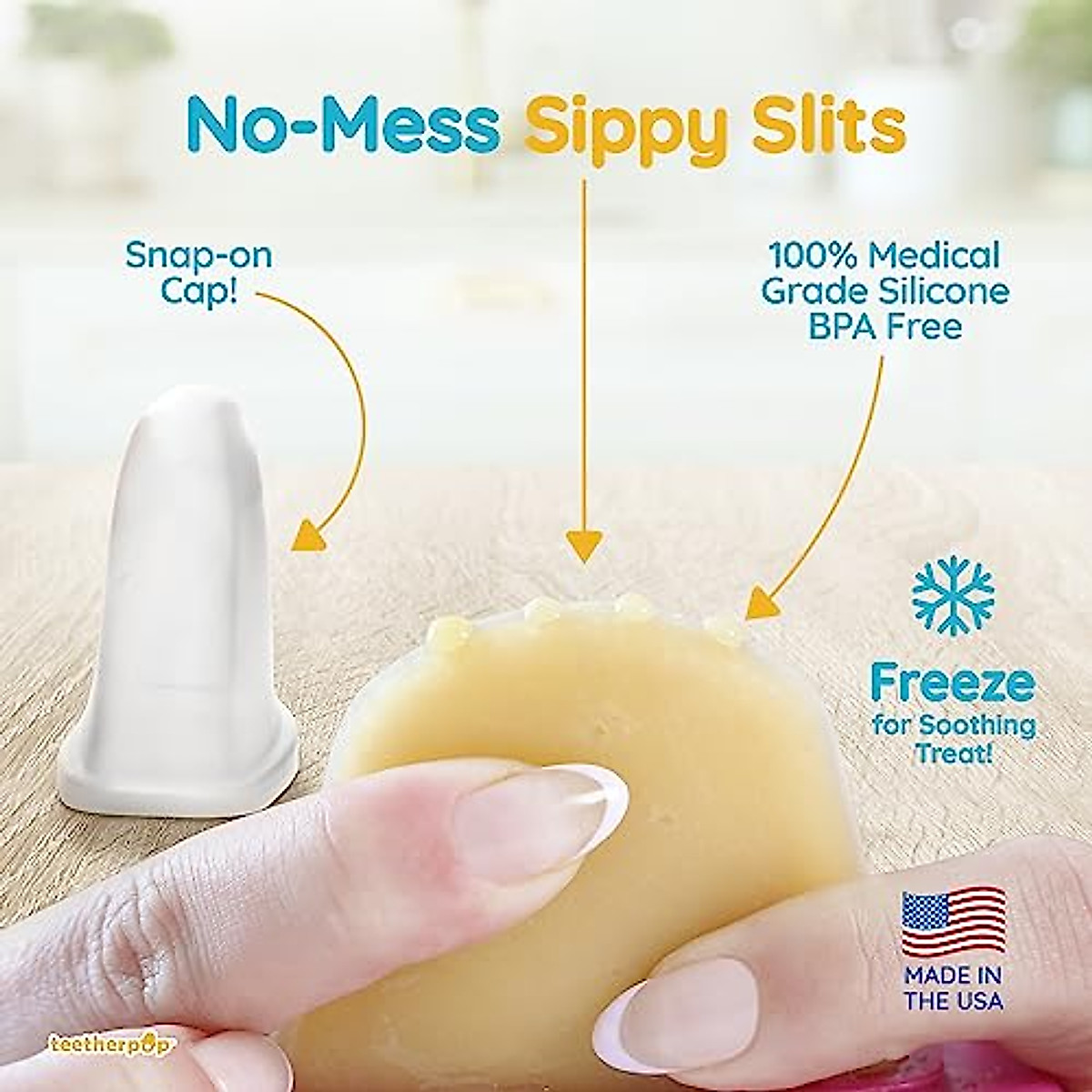 teetherpop No Mess Frozen Baby Teethers, Fill w/Breastmilk, Purees, Smoothies, Juice, USA Made, Medical Grade Materials, Soothie Pacifier, Baby Fruit Feeder, Teething Toys for Teething Relief
