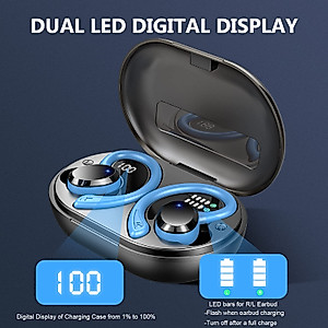 Wireless Earbud, Sport Bluetooth 5.1 Earbud with Earhooks Wireless Earphones in-Ear with Immersive Sound, Bluetooth Headphones IP7 Waterproof, Noise Cancelling, Dual LED Display, 48H Playtime, Blue