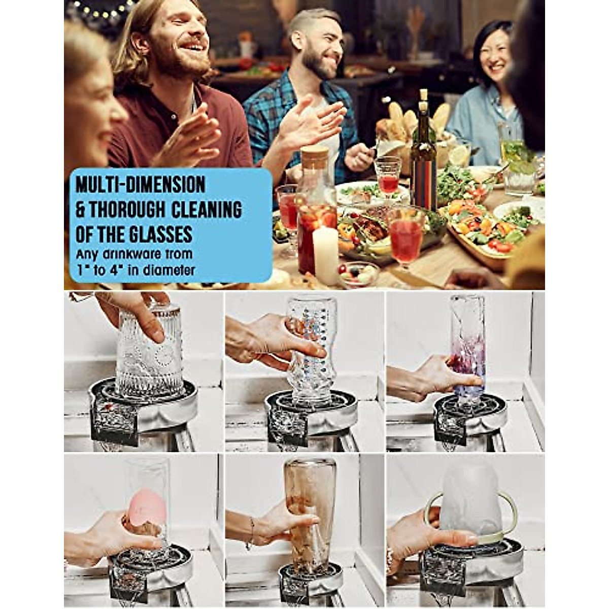 Glass Rinser for Kitchen Sink, Automatic Cup Washer, 10 Water Spraying Holes Bottle Washer, Kitchen Sink Cup Cleaner Accessories