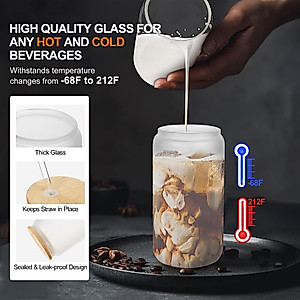 MOVNO 12 Pack Sublimation Cups - 16oz Frosted Glass Cups with Bamboo Lids and Straws Sublimation Glass Blanks Beer Can Shaped Cups Sublimation Glass Tumblers for Iced Coffee Juice Soda Drinks