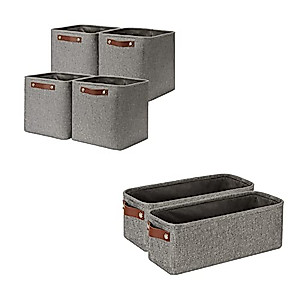 DULLEMELO Collapsible Bundle Baskets 4 Cube Baskets 11"x11"x11" + 2 Narrow Baskets 15"x6"x5.5"（Grey)