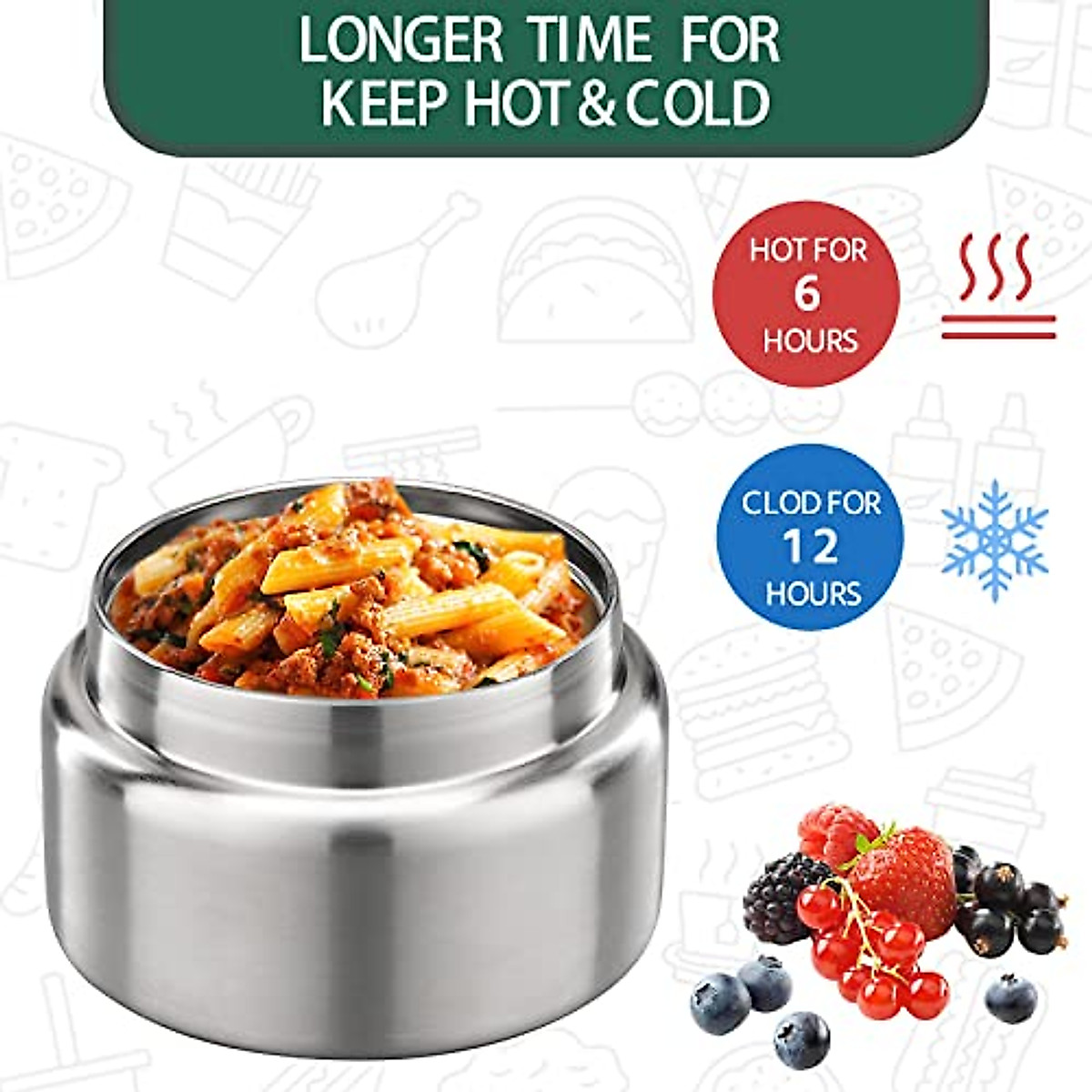 MAISON HUIS 8oz Soup Thermo Wide Mouth Vacuum Insulated Thermo Food Jar, Leak Proof Stainless Steel Food Thermo for Hot&Cold Food Kids Food Lunch Soup Container for School Travel(Green)