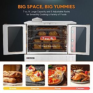 WILPREP Natural Gas Convection Oven, Single Deck Commercial Gas Convection Oven with 54000 BTU, 7 cu ft Capacity, 38" Full Size Conventional Oven for Commercial Restaurant Kitchen, NG, 120V