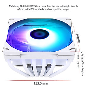 Thermalright AXP120-X67 White ARGB Low Profile CPU Air Cooler with Quite 120mm TL-C12015W-S PWM Fan, 6 Heat Pipes, 67mm Height, for AMD AM4 AM5/Intel LGA 1700/1150/1151/1155/1156/1200/2011/2066
