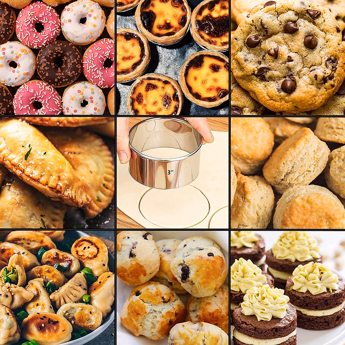 HUJI Round Pastry Dough Cutter Set For Baking Cookies Biscuits Donuts Scones Heavy Duty (1 Pack, Set of 11 Round Cutters)