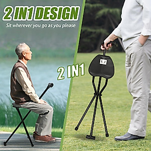 Walking Cane Chair, Walking Stick, Portable Folding Cane with Seat is 34 Inches Tall, Supports up to 240 Pounds, Anti-Slip Lightweight Walking Stick for Seniors (Black)