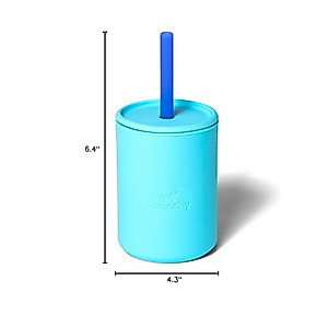 Avanchy Silicone Training Sippy Cup with Straw Lid – Tiny Cup for Babies 6+ Months to Toddlers 1 Year Old – 5 oz Infant Water Cup for Baby Led Weaning, Blue
