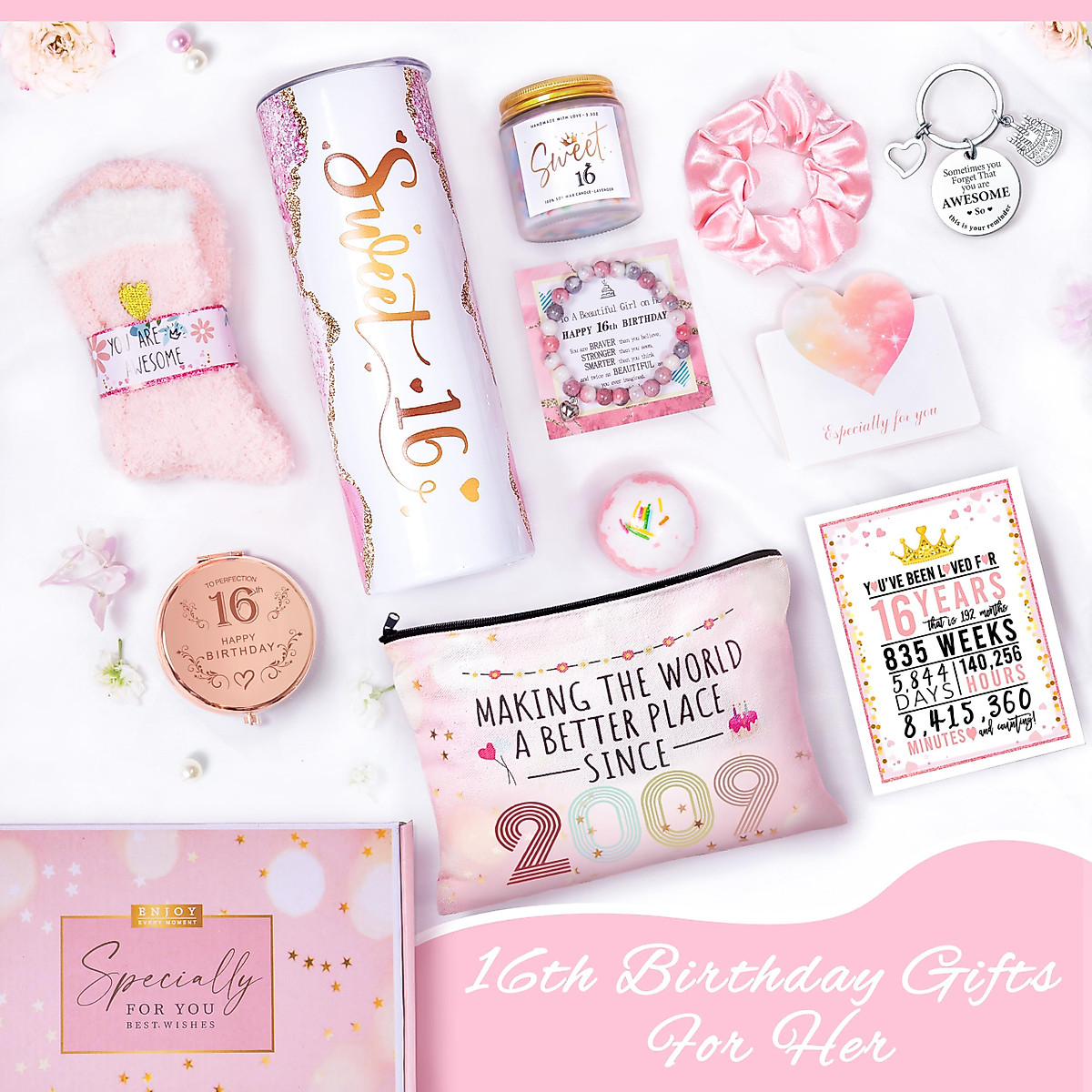 Sweet 16 Gifts for Girls, 16 Year Old Girl Birthday Gift Ideas, 16th Best Friend First Birthday Gifts For Teen Girl, Happy 16th Birthday Gift for Her, Girls, Daughter, Niece, Friends,Sister, Bestie