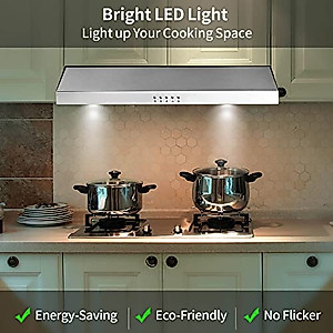 SNDOAS Under Cabinet Range Hood 30 Inch with 3 Way Venting,Stainless Steel Range Hood w/Baffle Filters,Ductless Range Hood 500 CFM,Kitchen Vent Hood,Under Cabinet Hood,3 Speed Exhaust Fan