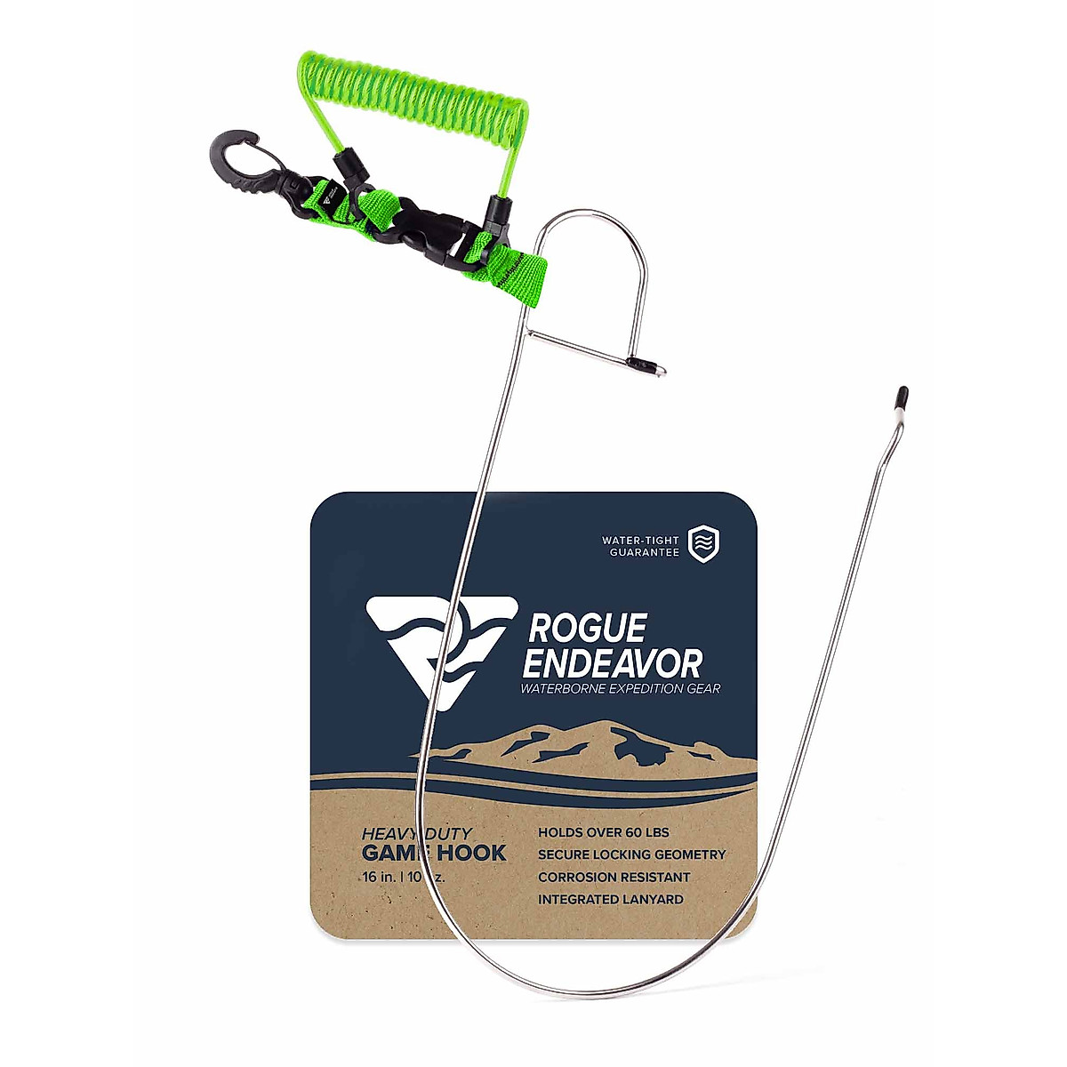 Rogue Endeavor Large, Heavy Duty Stainless Steel Game Clip Fish Stringer System + Stainless Core Coiled Lanyard. Designed for Kayak Fishing & Spearfishing. All Fish Species (Heavy Duty - Yellow)