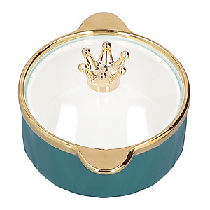 Milltrip Ceramic Bowl, Binaural Bowls Large Capacity Crown Ceramic Bowl with Lid and Phnom Penh Handle for Soup Rice Salad Instant Noodle(Green)