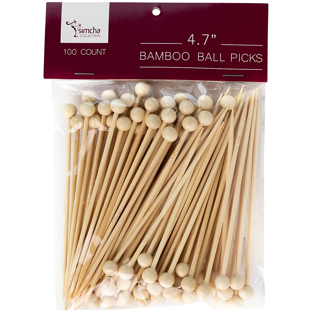 Eco-friendly Natural Wooden Ball Food Picks - 4.7" (Pack of 100) - Sustainable Skewers And Bamboo Picks for Fruits, Appetizers, & Cocktails For Parties, Casual Dining & More