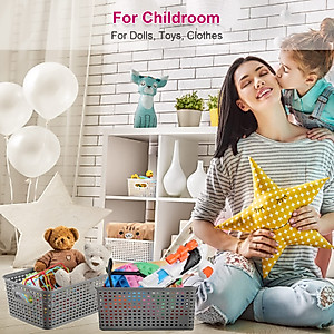 EOENVIVS Storage Bins with Lids 8 Packs Small Plastic Storage Basket Organizer Bins Pantry Organization and Storage Container for Organizing Shelves Desktop Closet Playroom Classroom Office, Grey