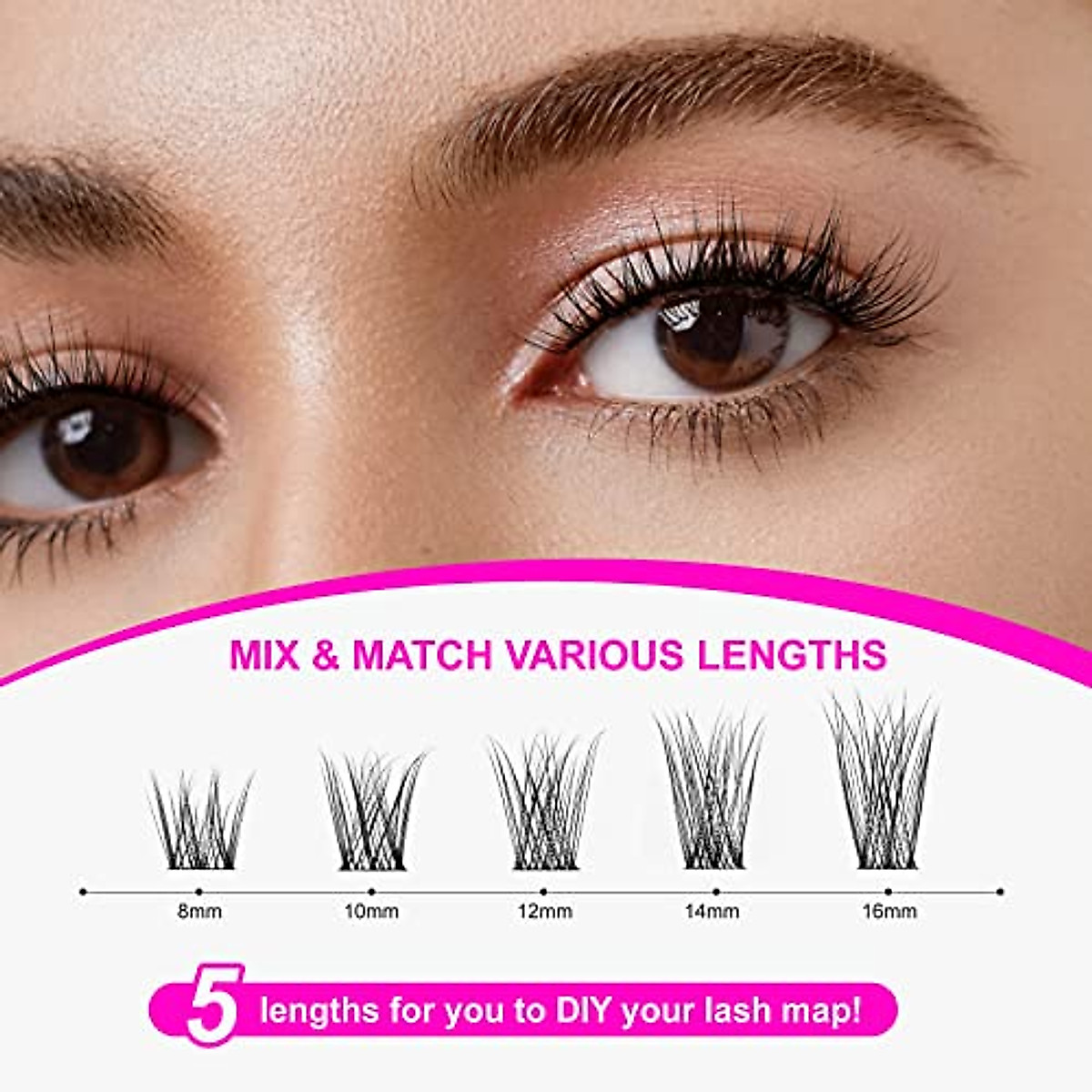 Lash Clusters 144pcs CAELYMINE DIY Lash Extension for Beginners, D Curl Cluster Lashes Soft Lash Extension Clusters 3D Cosplay Eyelash Cluster Extensions Reusable(CDD01)