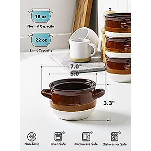 LE TAUCI French Onion Soup Crocks with Handles, 22 Ounce Ceramic Soup Bowls for Soup, Chili, Beef Stew, Set of 4, Oven & Broil Safe