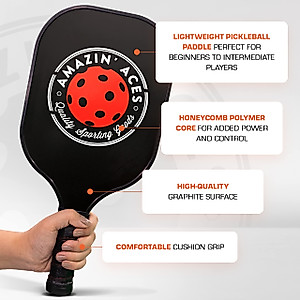 Amazin' Aces Graphite Pickleball Paddle | Racket Features Graphite Face & Honeycomb Polymer Core | Meets USAPA Specifications (Black)