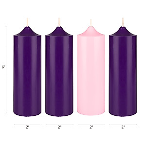 Mega Candles 4 pcs Unscented Christmas Advent Candles Set, Hand Poured Premium Wax Bell Top Round Pillar Candle 2 Inch x 6 Inch, Holidays, Celebrations, Devotional, Church, Wreath, Party, Gifts