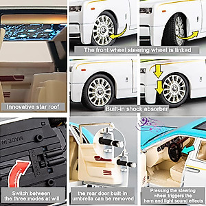 EROCK Upgrade Version -Exquisite car Model 1/24 Rolls-Royce Phantom Model Car,Zinc Alloy Pull Back Toy car with Sound and Light for Kids Boy Girl Gift. (Blue-White)