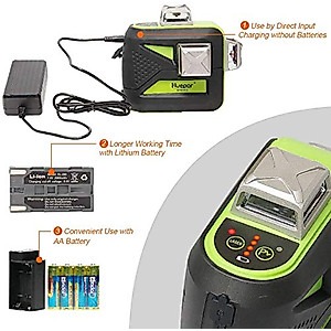 Huepar 3 x 360 Green Beam 3D Laser Level with Bluetooth Connectivity Three-Plane Self-Leveling and Alignment Cross Line Laser Level -One 360° Horizontal and Two 360° Vertical Lines Laser Tool 603CG-BT