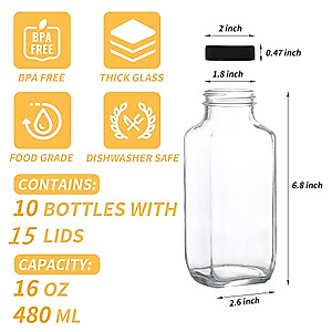 10Pas Glass Juice Bottles with Lids 16 Oz - Clear Glass Bottles with Lids, Juicing Bottles Reusable, Drink Jars Containers for Juicing, Smoothies, Water, Milk, Kombucha Storage, Wellness Shots