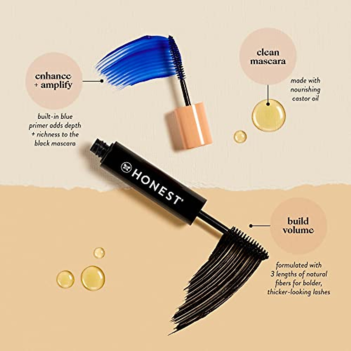 Extreme Volume Mascara + Bold Lash Primer with Castor Oil | 2 in 1 Clean Mascara + Primer | Maximum Volume + Curl | Vegan & Cruelty Free | Mascara: 0.20 fl. oz., Primer:0.07 fl.oz. .