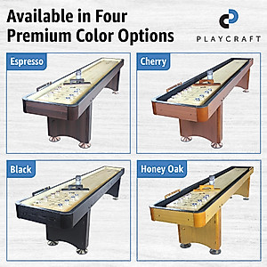 Playcraft Woodbridge Shuffleboard Table with Storage Cabinet - Shuffle Board Game Table Set with Matching Abacus, 8 Pucks, Brush & Wax (Made in USA) - Pro Style Climate Adjusters - Espresso - 12ft