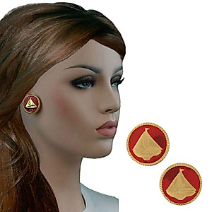 Vintage Nautical Red Sail Boat Gold Tone Clip On Earrings 1 1/8" Earrings For Women Set
