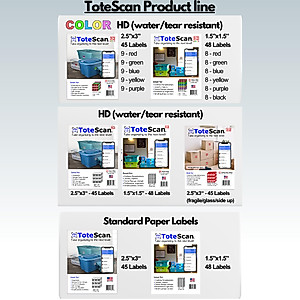 ToteScan Intelligent QR Labels for organizing & Storage (45 Unique Labels, 2.5"x3")