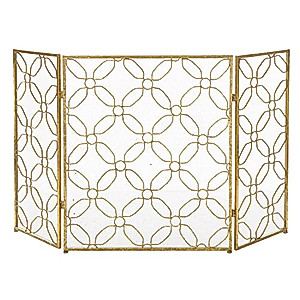 Deco 79 Metal Geometric Foldable Mesh Netting 3 Panel Fireplace Screen, 53" x 1" x 31", Gold