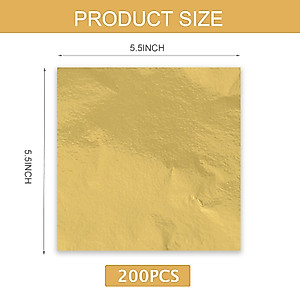 200Pcs Gold Leaf Sheets Gold Foil Sheets for Gilding Crafting, Art & DIY Projects, Picture Frames, Home Walls, Interior and Multi Artistic Decoration, Imitation Gold Foil Sheets 5.5" x 5.5"