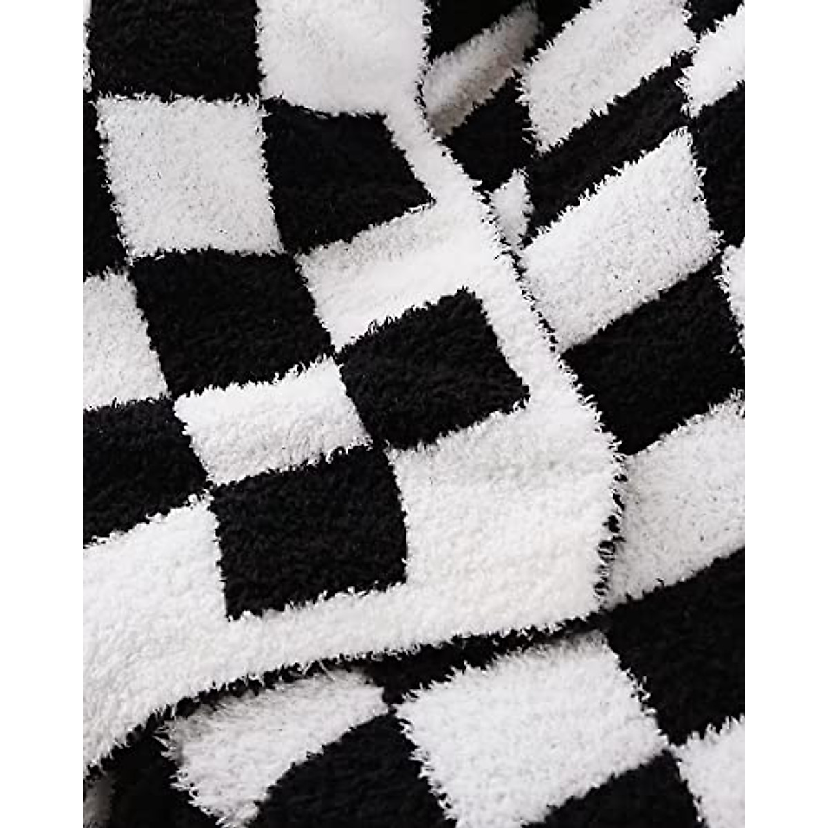 Panku Super Soft Checkered Throw Blanket, Knitted Cozy Warm Checkboard Fleece Blankets for Couch and Sofa, Reversiable Luxury Fluffy Plaid Knit Blanket Throw Black and White 50x60 Inches