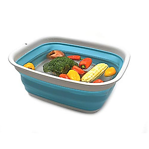 SAMMART Set of 2 Collapsible Tub - 9.45L (2.49 Gallon) - Foldable Dish Tub - Portable Washing Basin - Space Saving Plastic Washtub (2, Bright Blue)