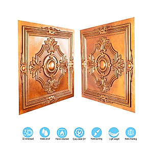 Ceiling Tin Tiles Farmhouse Tin Ceiling Tiles for Cafe Club Salon Hotel Store Bar 2'x2' PL38 Archaic Copper 10pcs