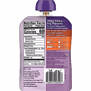 Plum Organics | Stage 1 | Organic Baby Food Meals [4+ Months] | Just Sweet Potato | 3 Ounce Pouch (Pack Of 12) Packaging May Vary