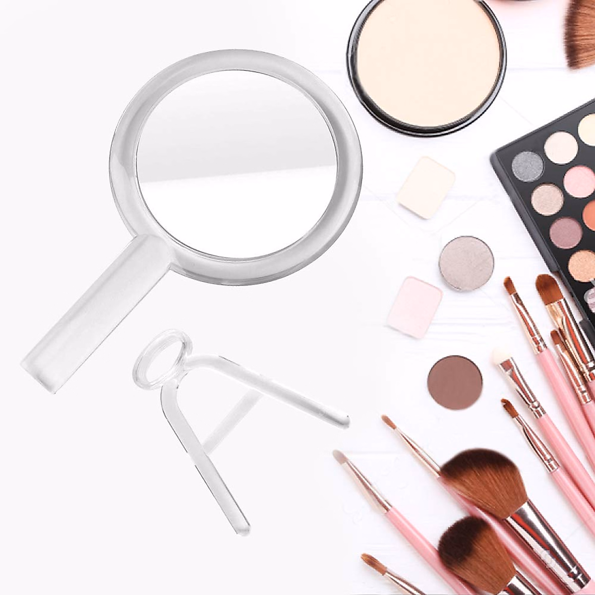 Gotofine Double Sided 1x - 7X Magnification Hand Held Makeup Mirror with Adjustable Stand,Clear (7X)