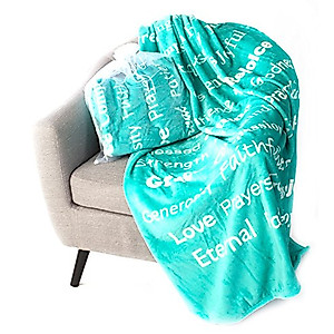 BlankieGram Christian Blanket - “Faith” Plush Throw Blanket - Inspired Gifts Ideas for The Entire Family, Comfort Gifts, Teal
