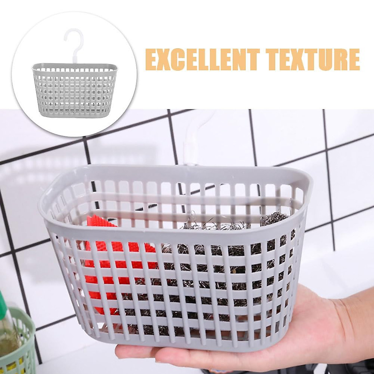 Luxshiny 6pcs Plastic Hanging Baskets Wall Mounted Shower Baskets Hanging Basket Organizer with 360 Degree Rotating Hook Rectangle Storage Baskets for Kitchen Bathroom