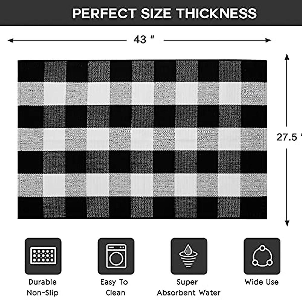 Aracon Buffalo Check Rug 27.5'' x 43'' Plaid Rug Reversible Cotton Hand-Woven Carpet Outdoor Black and White Checked Fall Decor Rug for Layered Front Porch Door Mats, Entryway, Farmhouse