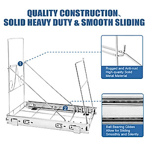 NICVSLEC Adjustable Under-Sink Trash Can, Chrome Steel, 100-Pound Capacity, Pull-Out Slide, Fits 7-11 Gallon Bins