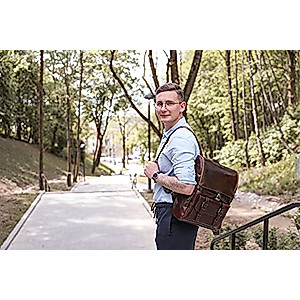 Time Resistance Leather Backpack up to 15in Laptop Brown Travel Bag